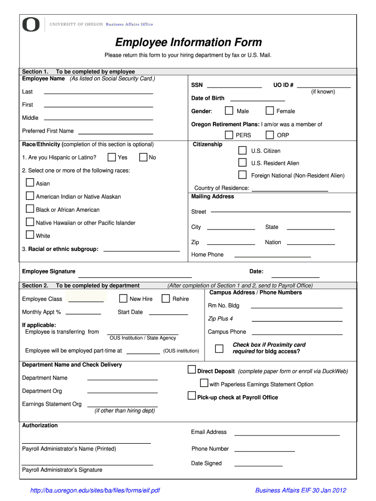 Fillable Online pages uoregon tpacket. HRIS temp hire packet Fax Email ...