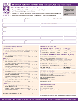 Fillable Online 2015 CREW NETWORK CONVENTION amp MARKETPLACE Fax Email ...