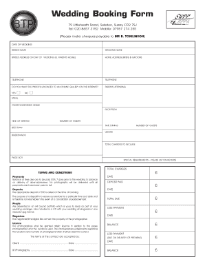 Fillable Online Bt Wedding Booking FormBT Wedding Booking Form Fax ...