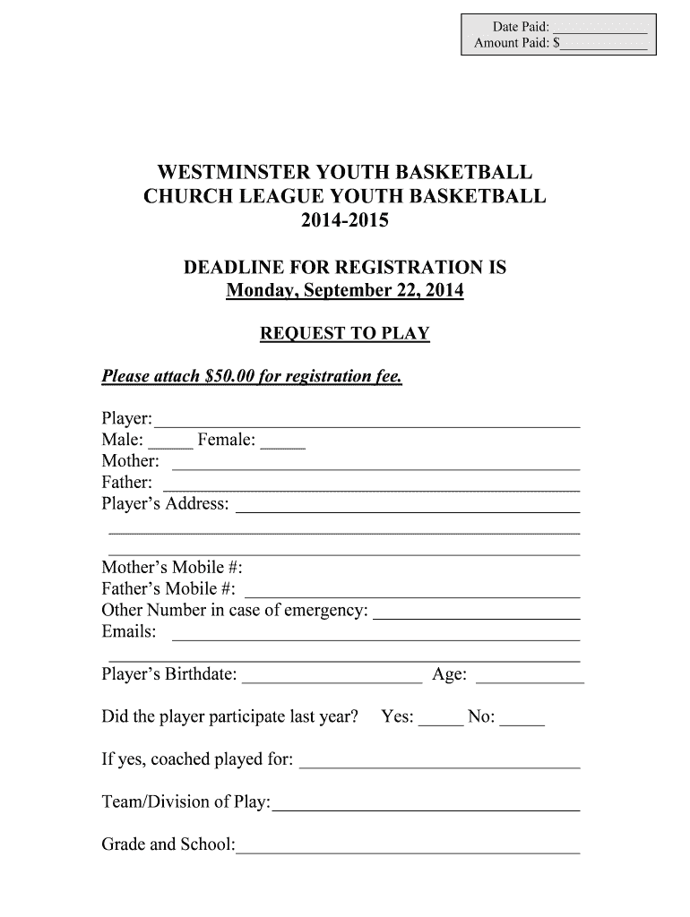 Fillable Online wpc-online Basketball Registration Form 2014-2015 - wpc ...