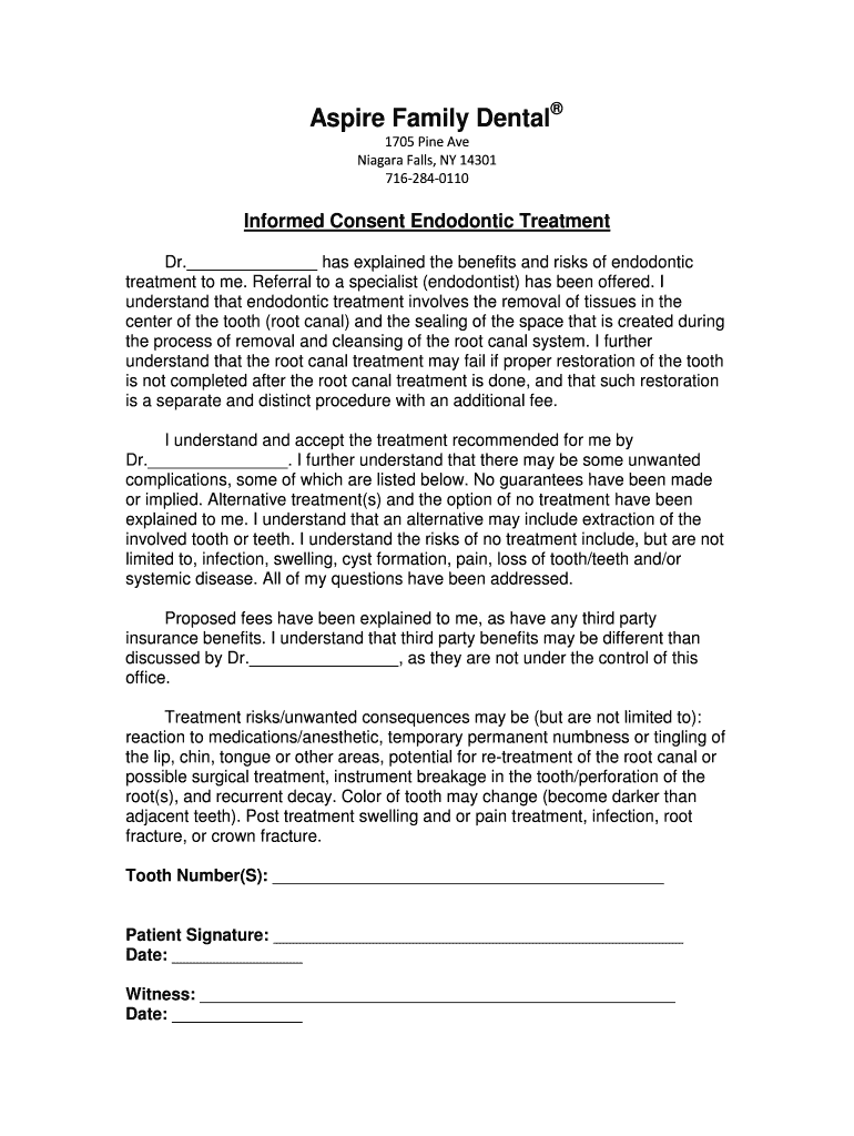 Fillable Online Informed Consent Endodontic Treatment Fax Email Print - pdfFiller
