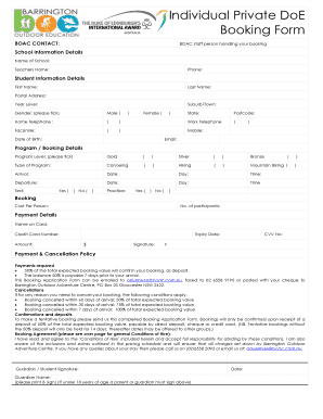 Fillable Online Individual Private DoE Booking Form Fax Email Print ...
