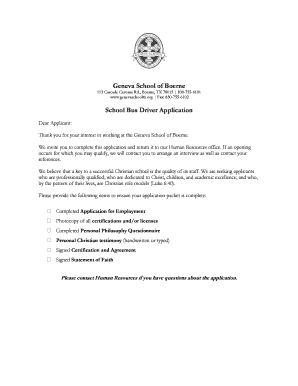 Fillable Online genevaschooltx School Bus Driver Application ...
