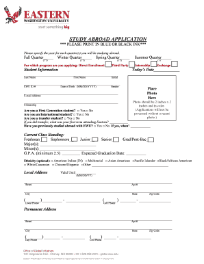 Fillable Online STUDY ABROAD APPLICATION - EWU Global Fax Email Print ...