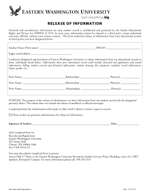 Fillable Online RELEASE OF INFORMATION - EWU Global Fax Email Print - pdfFiller