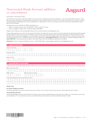 Fillable Online Nominated Bank Account addition or amendment Fax Email ...