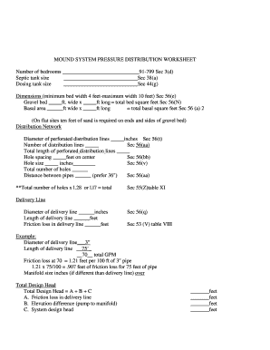 Fillable Online MOUND SYSTEM PRESSURE DISTRIBUTION WORKSHEET Fax Email ...