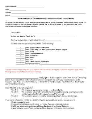 Fillable Online Parish Involvement Form Fax Email Print - pdfFiller
