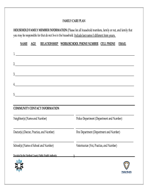 Fillable Online FAMILY CARE PLAN - hertfordpublichealthcom Fax Email ...