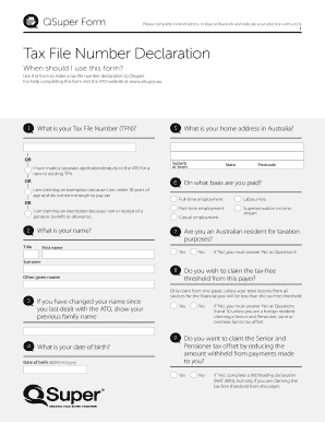 Fillable Online 1 Tax File Number Declaration - QSuper Superannuation ...