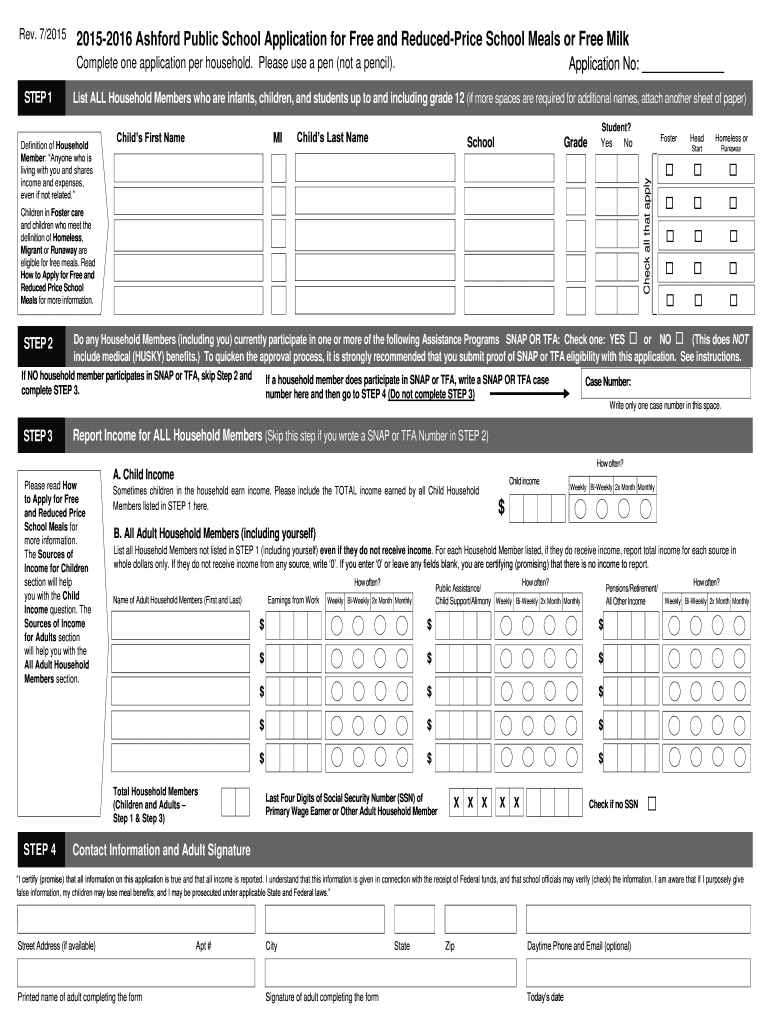 Fillable Online ashfordct Rev 72015 2015-2016 Ashford Public School ...