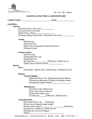 Fillable Online thp cognitiontesting Lighting Electrical Questionnaire ...