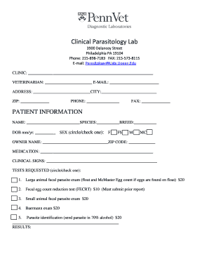 Fillable Online vet upenn The Parasitology Lab at Penn Vet Diagnostic ...