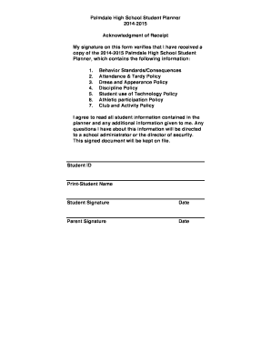 Fillable Online Palmdale High School Student Planner 2014-b2015b bb Fax ...