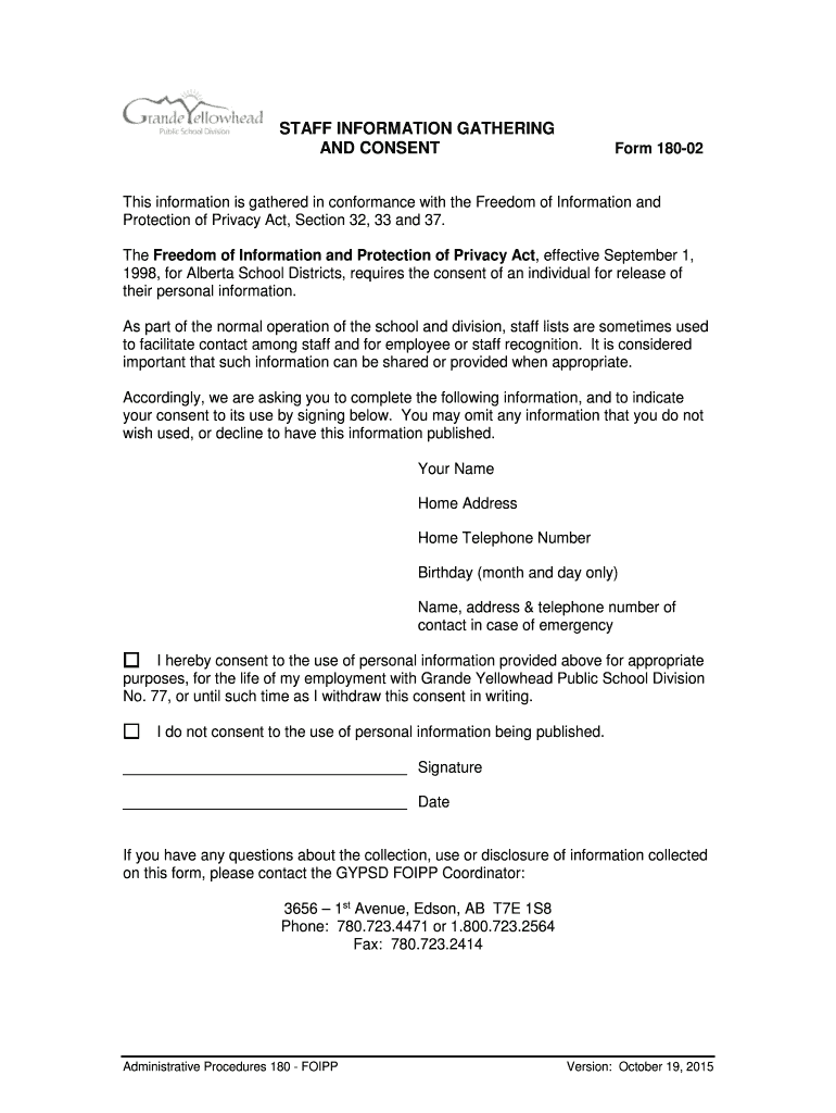 Fillable Online docushare gypsd STAFF INFORMATION GATHERING AND CONSENT ...