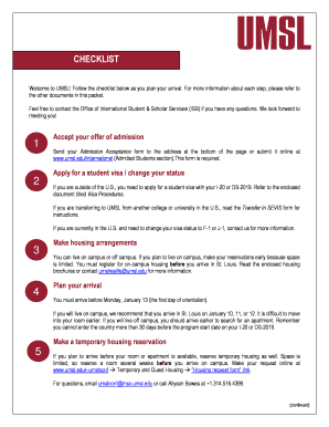 Fillable Online umsl CHECKLIST - University of MissouriSt Louis - umsl Fax Email Print - pdfFiller