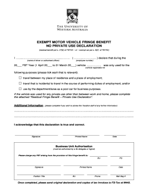 Fillable Online finserv uwa edu EXEMPT MOTOR VEHICLE FRINGE BENEFIT NO ...