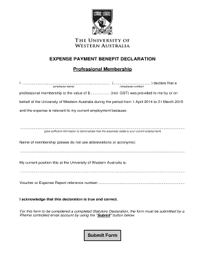 Fillable Online finserv uwa edu EXPENSE PAYMENT BENEFIT DECLARATION ...