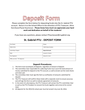 Fillable Online St Gabriel PTU - DEPOSIT FORM Fax Email Print - pdfFiller