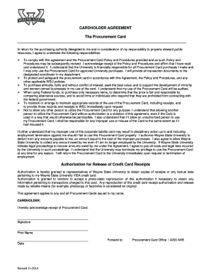 Fillable Online CARDHOLDER AGREEMENT The Procurement Card Fax Email ...