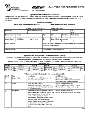 Fillable Online 2015 Volunteer Application Form - Operation Red Nose ...
