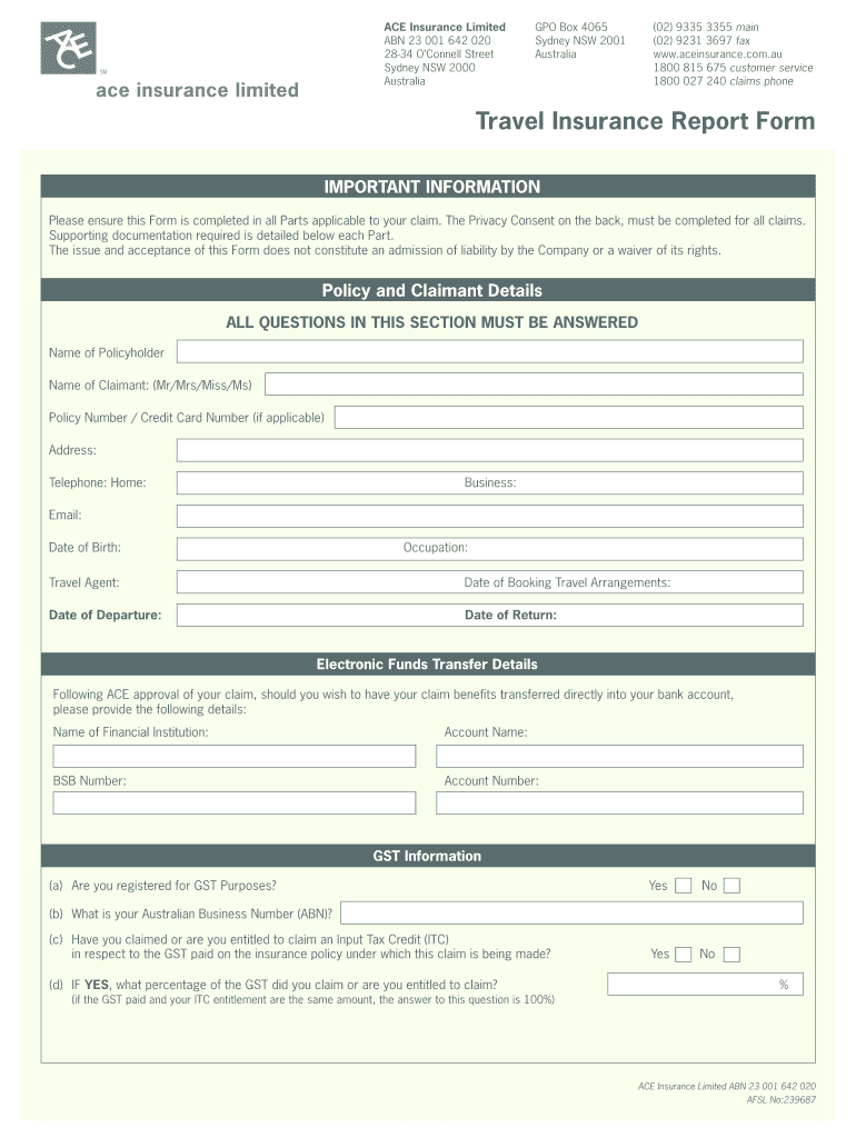 Fillable Online safa sa gov Travel Insurance Report Form - safasagovau ...