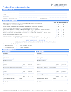 Fillable Online Product Conversion Application - Adelaide Bank Fax Email Print - pdfFiller