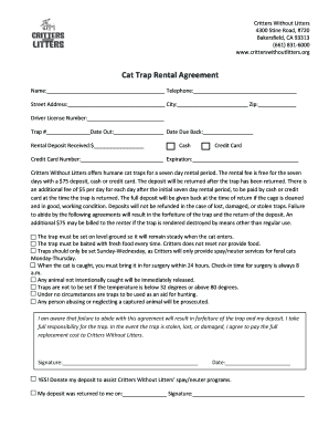 Fillable Online critterswithoutlitters Cat Trap Rental Agreement ...