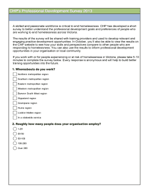 Fillable Online chp org CHPs Professional DevelopmentSurvey 2013 Fax ...