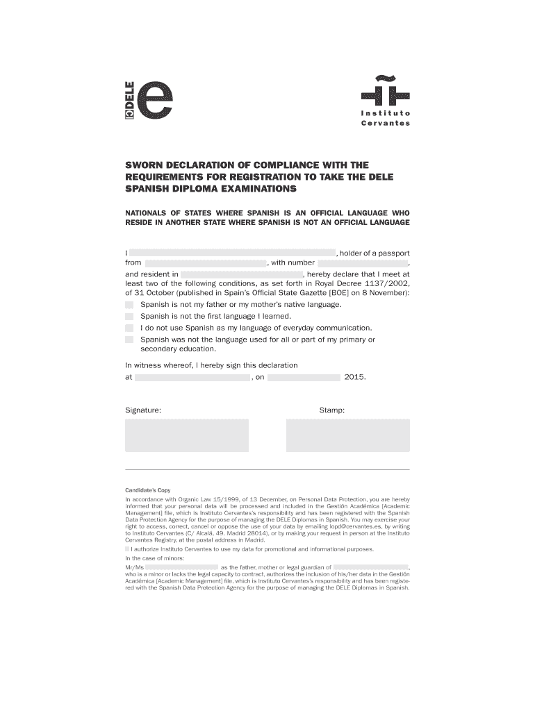 Fillable Online albuquerque cervantes SWORN DECLARATION OF COMPLIANCE ...