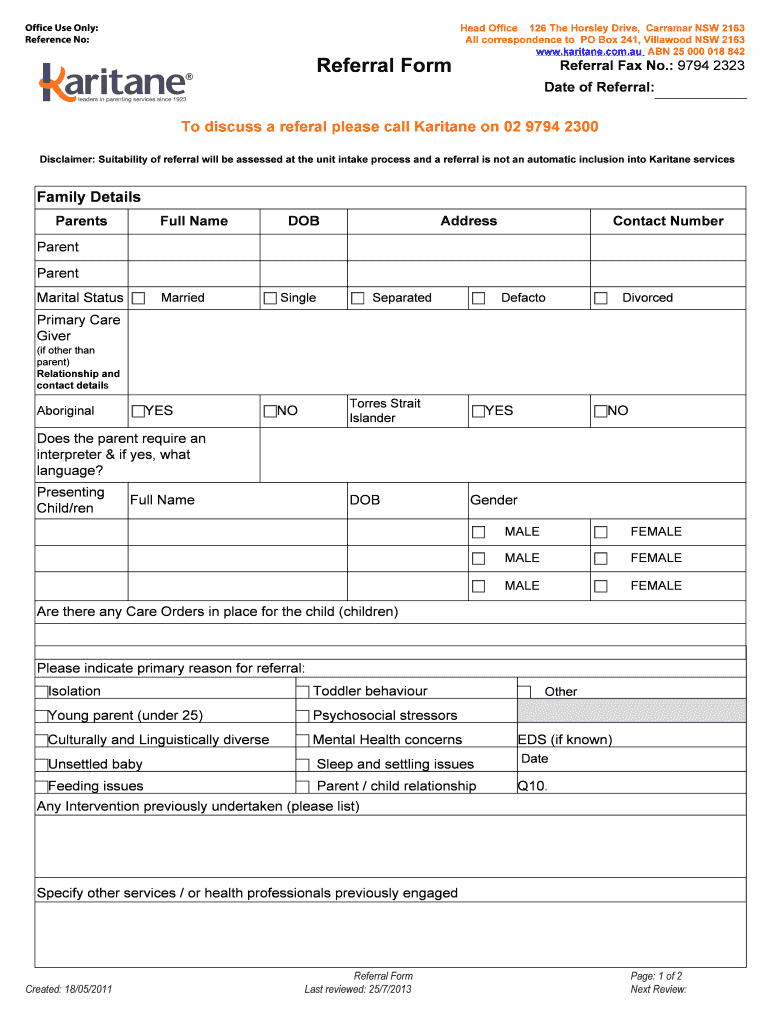 Karitane Referral Form - Blank Fillable Template | Fill Out, Print ...