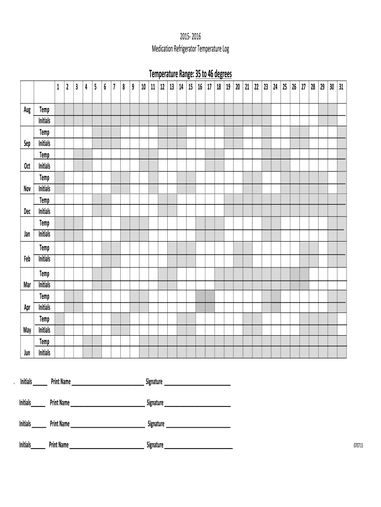 Fillable Online Medication Refrigerator Temperature Log Fax Email Print ...