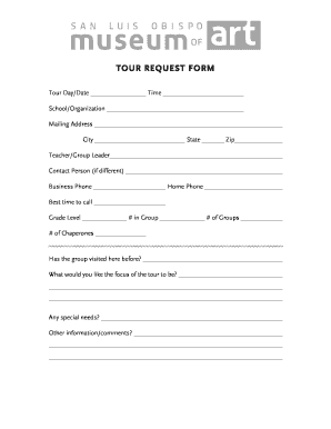 Fillable Online TOUR REQUEST Form - San Luis Obispo Museum of Art Fax ...