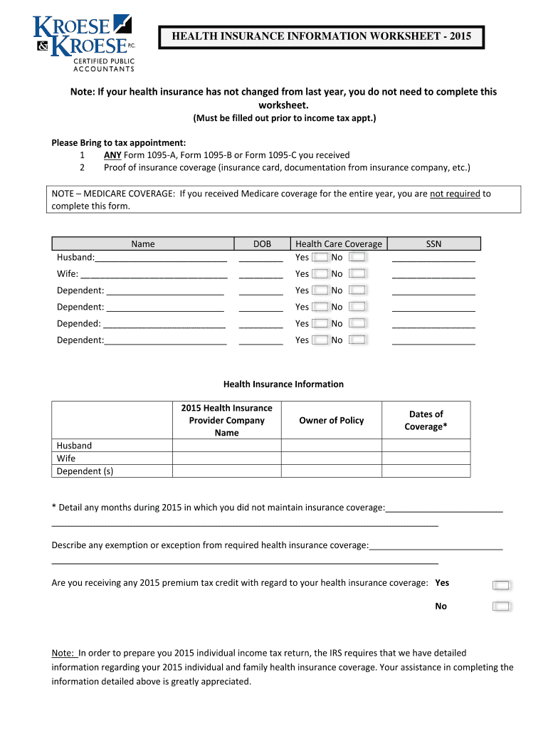 Fillable Online Note If your health insurance has not changed from last ...