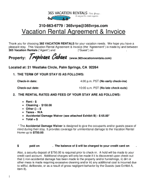 Fillable Online Vacation Rental Agreement & Invoice Fax Email Print ...
