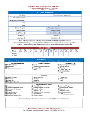 Fillable Online P4 Preceptor Availability form - Presbyterian College ...