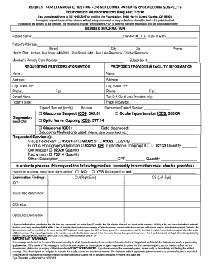 Fillable Online REQUEST FOR DIAGNOSTIC TESTING FOR GLAUCOMA PATIENTS or ...