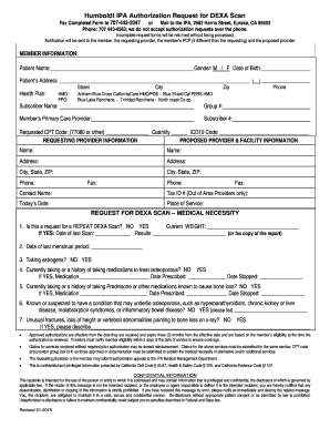 Fillable Online DEXA Authorization Request Form 1-2015 - Humboldt IPA ...