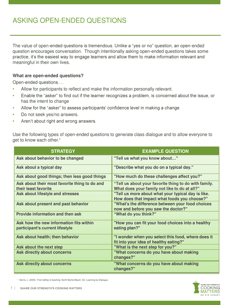 Fillable Online ASKING OPEN-ENDED QUESTIONS Fax Email Print - pdfFiller