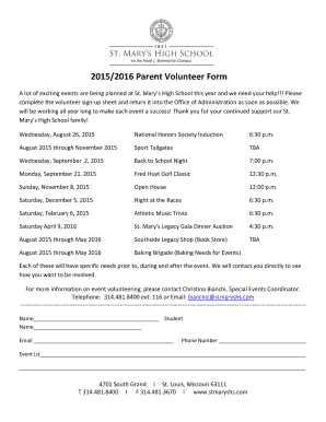 Fillable Online 20152016 Parent Volunteer Form - St Marys High School ...