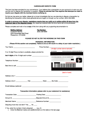 Fillable Online CARDHOLDER DISPUTE FORM resolve your dispute with the ...