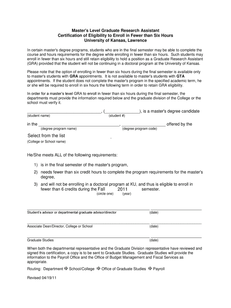 Fillable Online policy ku Master039s Level Graduate Research Assistant ...