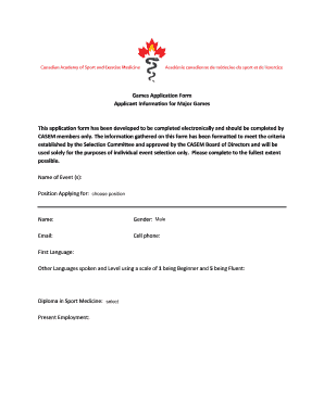 Fillable Online casem-acmse Games Application Form Applicant ...
