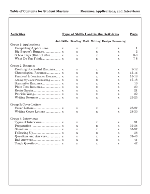 Fillable Online Table of Contents for Student Masters Resumes Fax Email ...