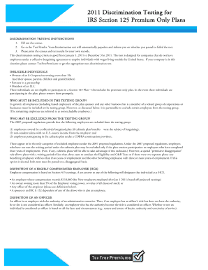 Fillable Online 2011 Discrimination Testing for IRS Section 125 Premium ...