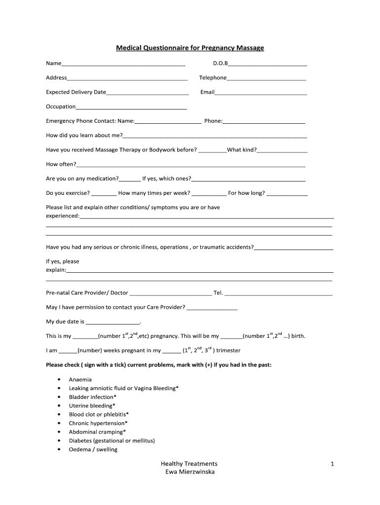 Fillable Online healthytreatments co Medical Questionnaire for ...