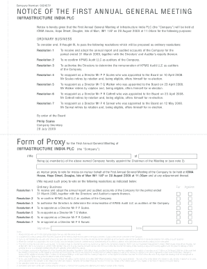 Fillable Online Notice of AGM proxy form - Infrastructure India plc Fax Email Print - pdfFiller