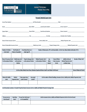 Fillable Online Personal Umbrella Quote Form - JL Hubbard Insurance and ...