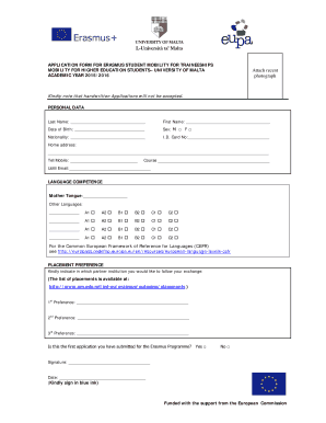 Fillable Online um edu MOBILITY FOR HIGHER EDUCATION STUDENTS UNIVERSITY OF MALTA Fax Email ...