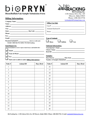 Fillable Online BioTracking Inc BisonBuffaloYak Sample Submission Form ...